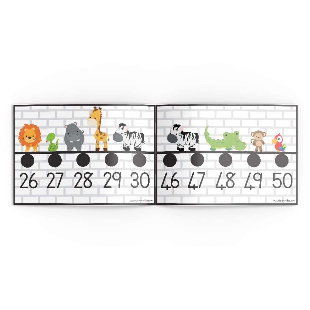 Number line 1-50 – Wild animals – Clever Wolfee