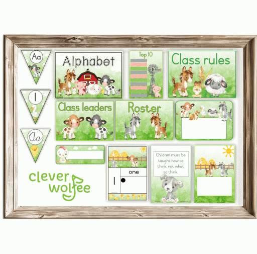 Class theme – baby farm animals – Clever Wolfee