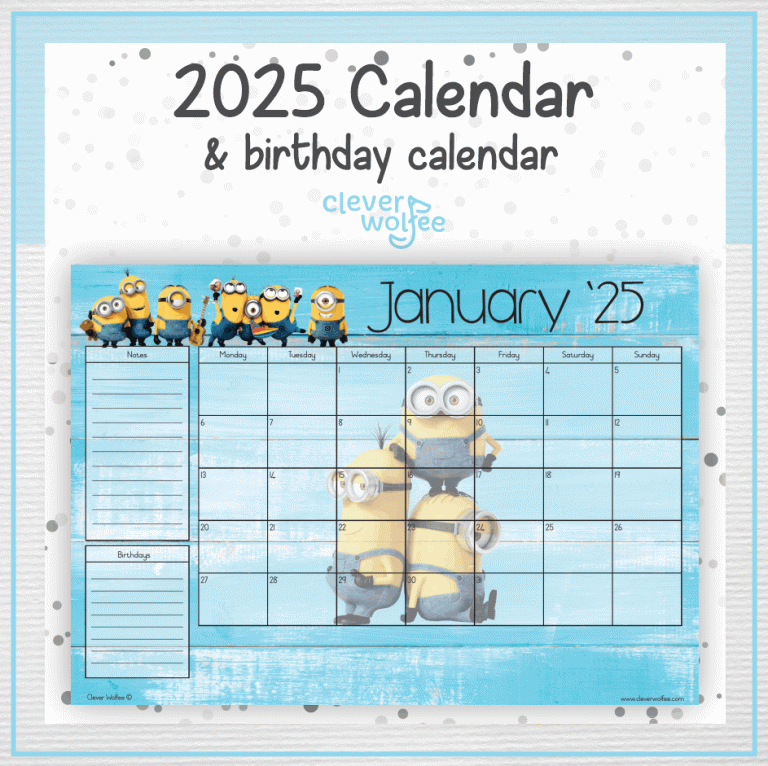 Minions calendar 2025 – Clever Wolfee