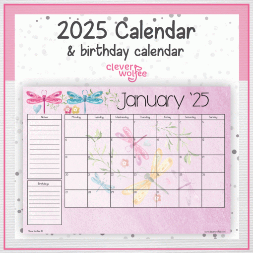 Dragonfly calendar 2025 – Clever Wolfee