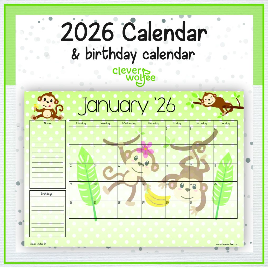 Monkey calendar 2026 – Clever Wolfee