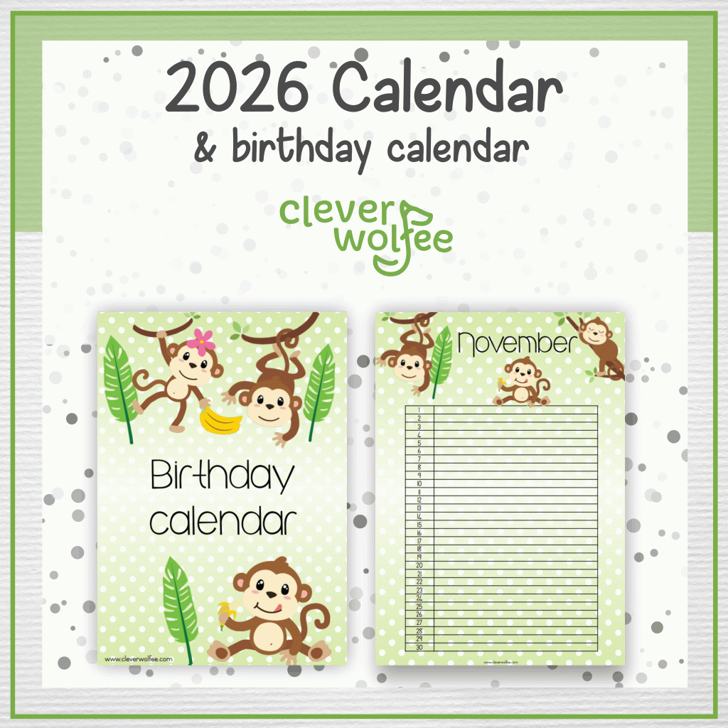 Monkey calendar 2026 – Clever Wolfee