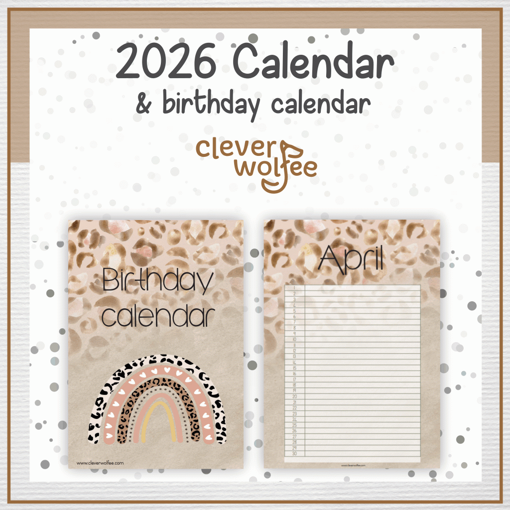 Leopard and rainbow calendar 2026 – Clever Wolfee