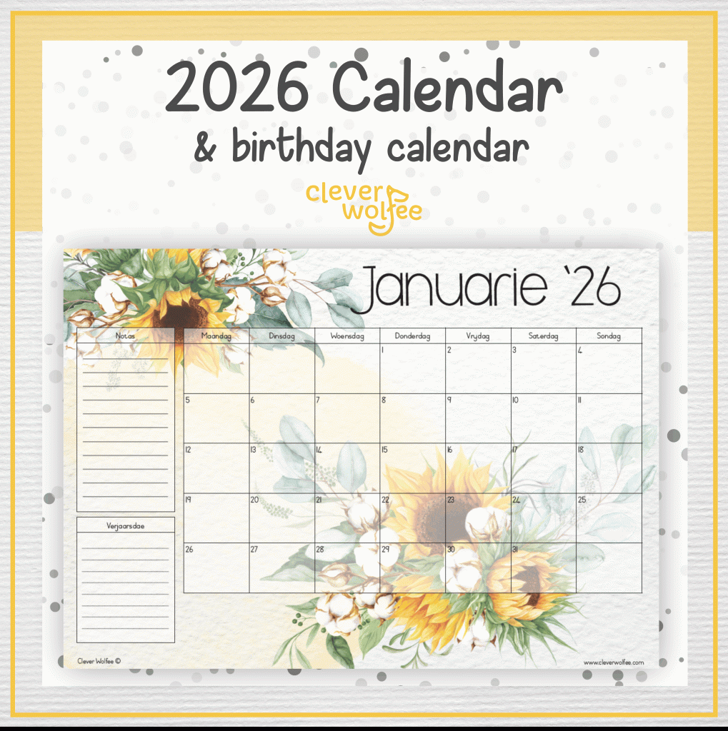 Sunflower calendar 2026 – Clever Wolfee