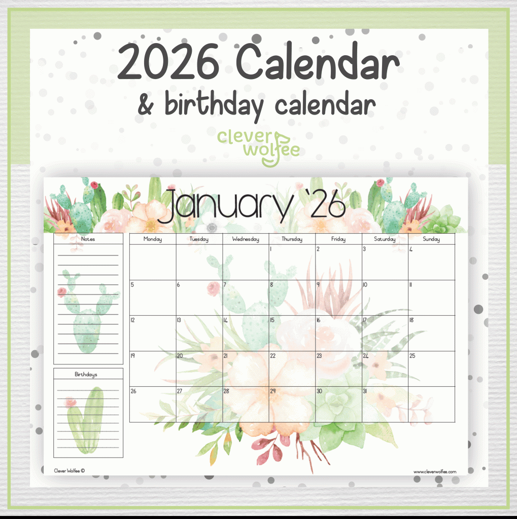Succulents calendar 2026 – Clever Wolfee