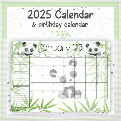 Panda calendar 2025 – Clever Wolfee