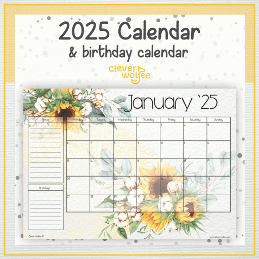 Sunflower calendar 2025 – Clever Wolfee